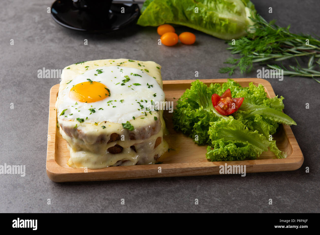 croque-madame toast with egg and cheese Stock Photo - Alamy
