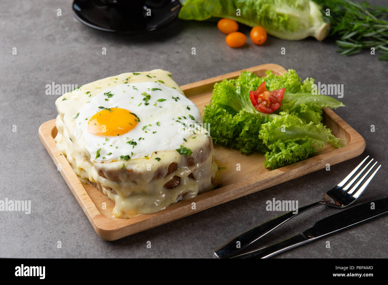 croque-madame toast with egg and cheese Stock Photo - Alamy