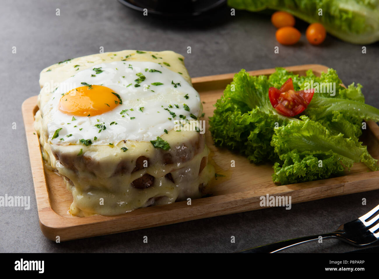 croque-madame toast with egg and cheese Stock Photo - Alamy