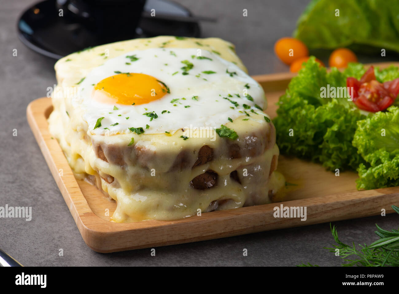croque-madame toast with egg and cheese Stock Photo - Alamy