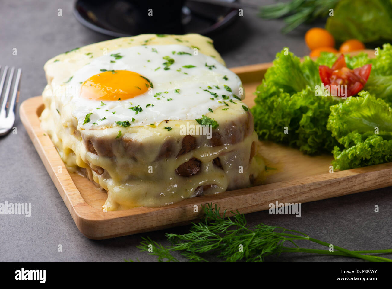 croque-madame toast with egg and cheese Stock Photo - Alamy