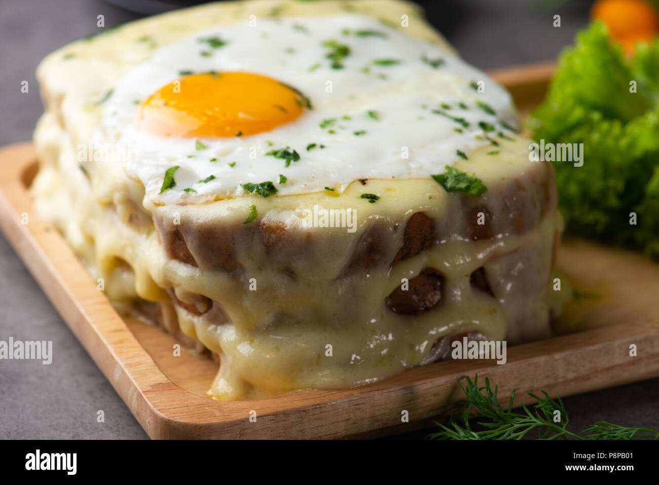croque-madame toast with egg and cheese Stock Photo - Alamy