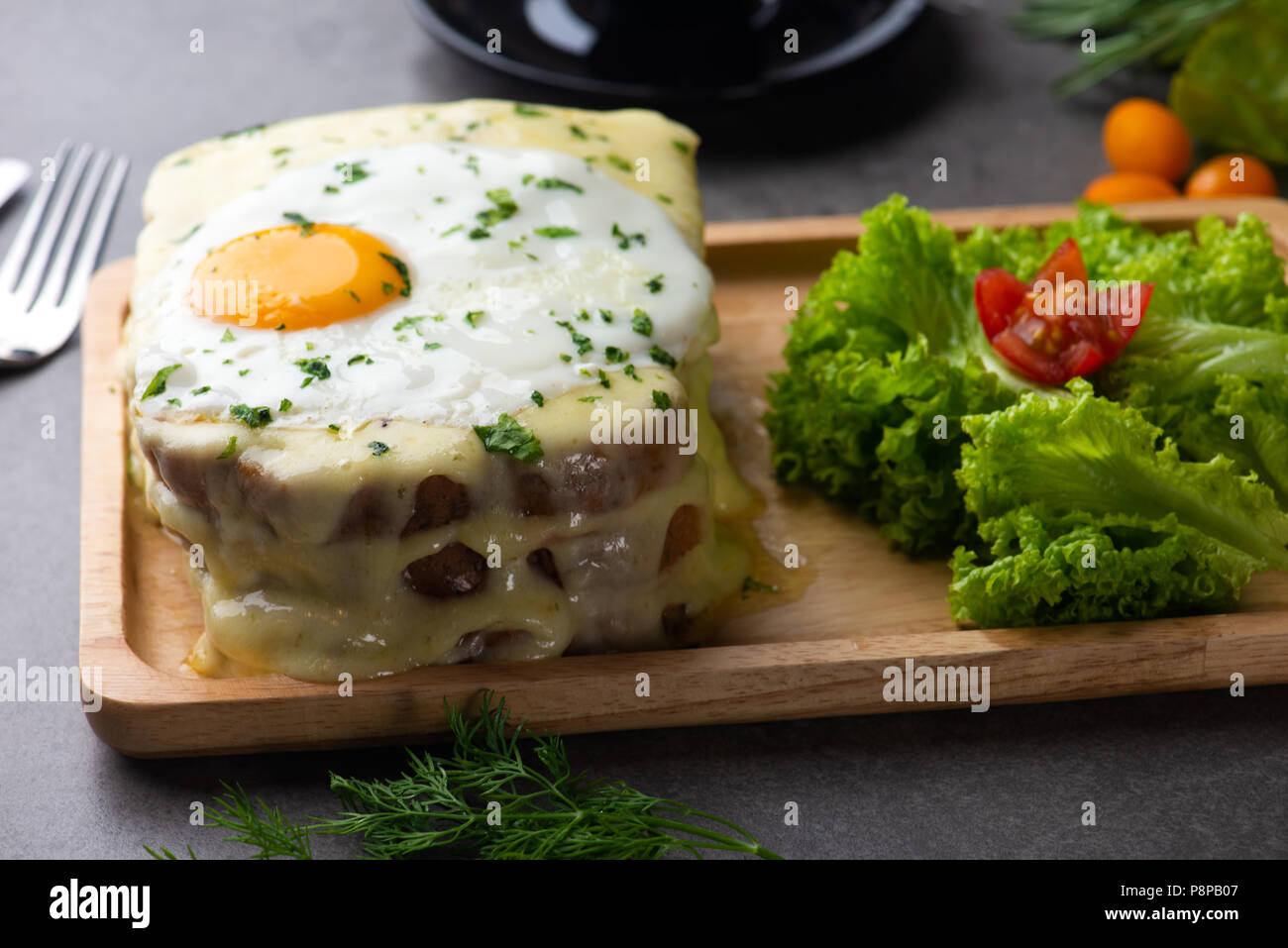 croque-madame toast with egg and cheese Stock Photo - Alamy