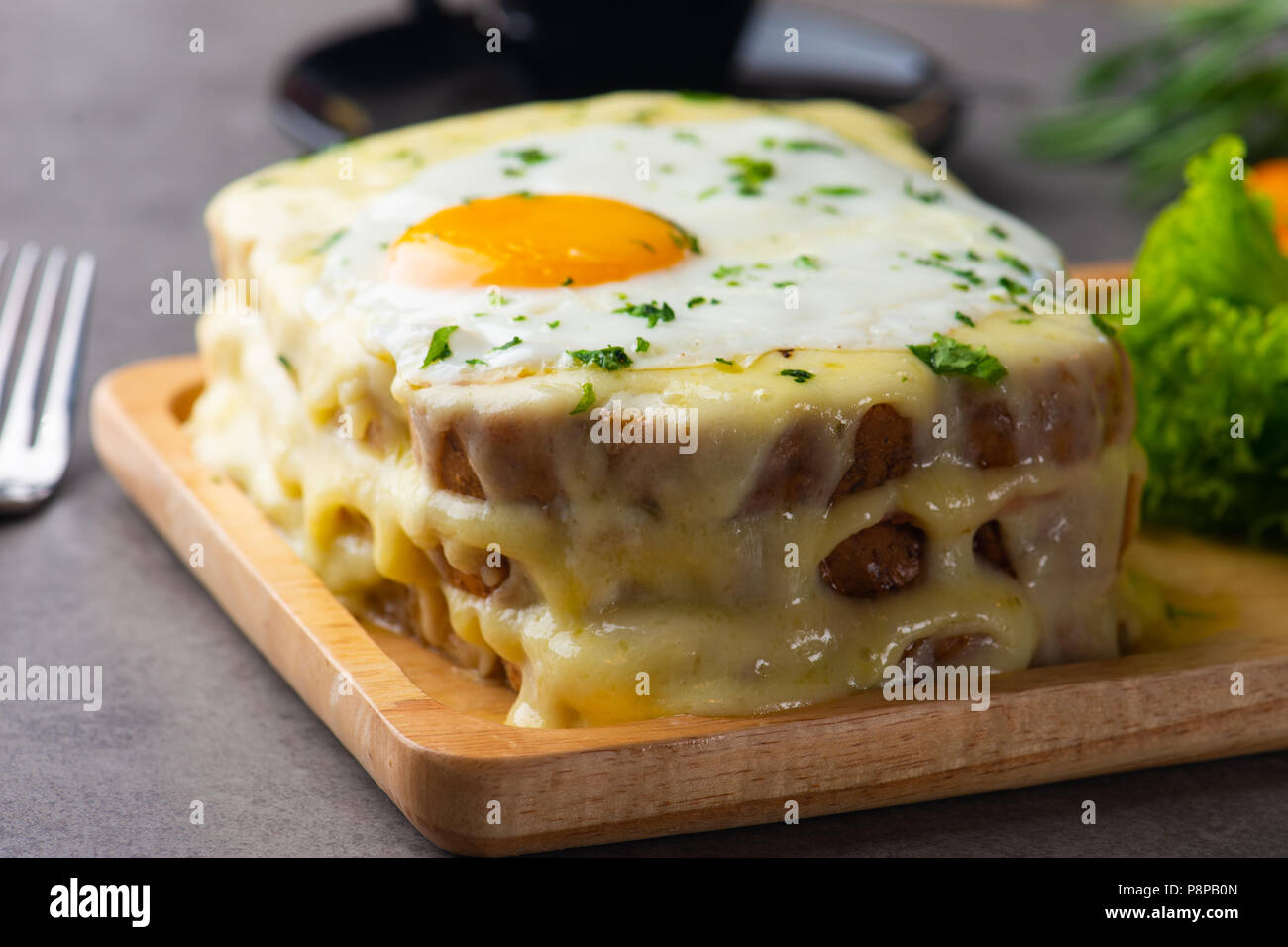 croque-madame toast with egg and cheese Stock Photo - Alamy