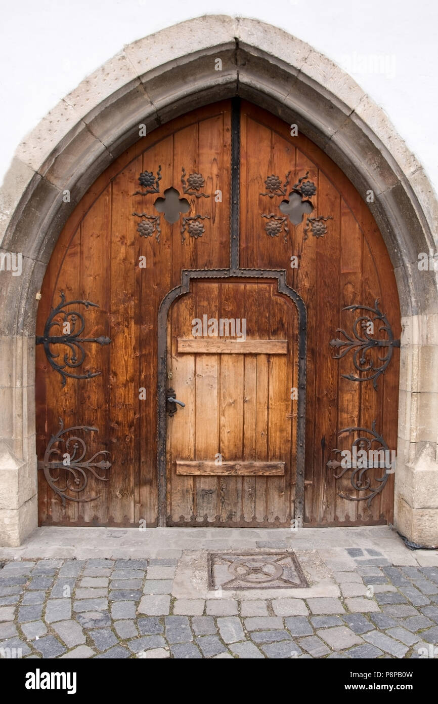 Ancient gothic wooden gate in Transylvania, Romania Stock Photo - Alamy