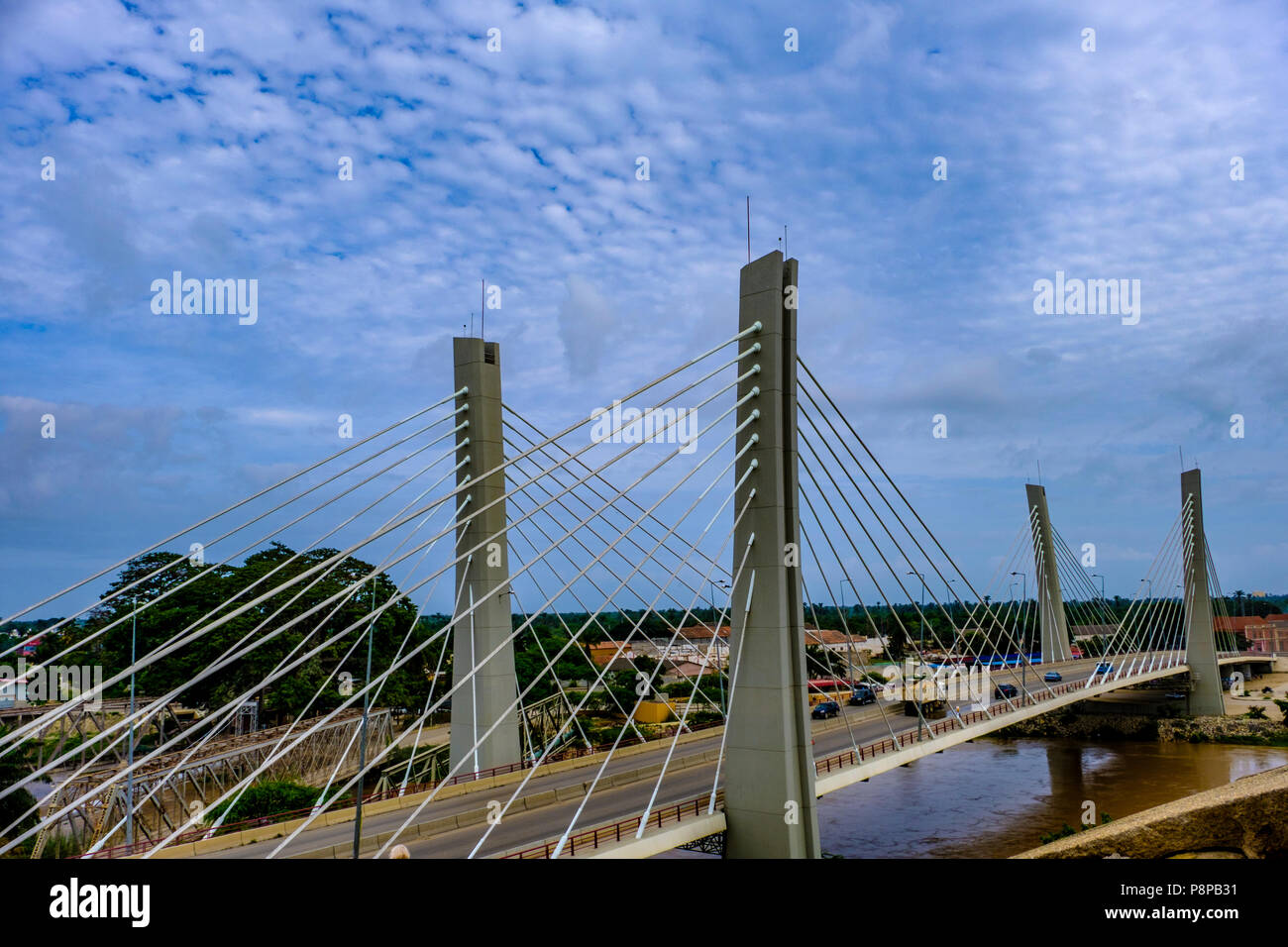 Traffic crosses modern suspension Bridge, 4 April, over Catumbela River ...