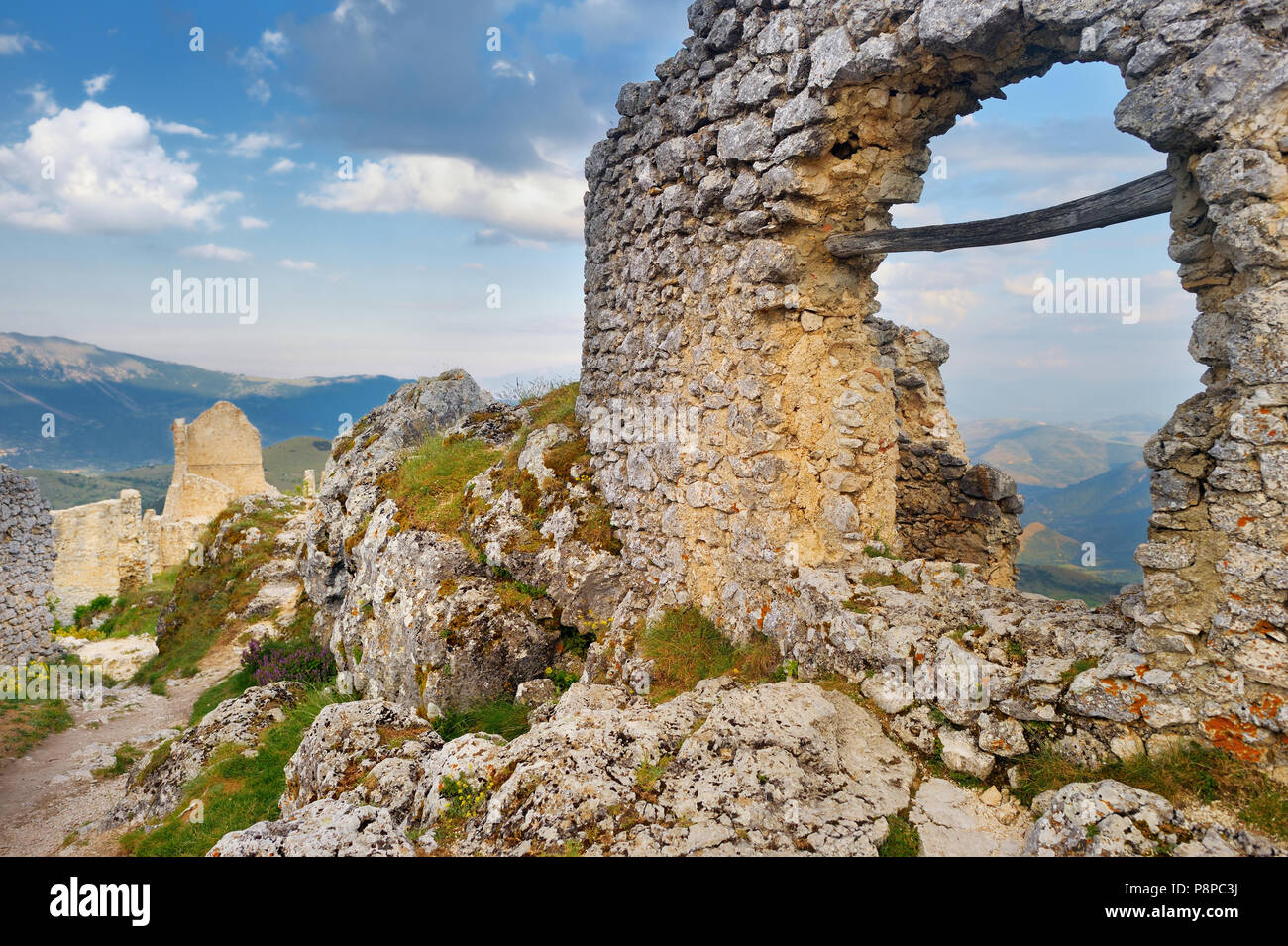 Ancient medieval castle of rocca calascio at sunset hi-res stock ...