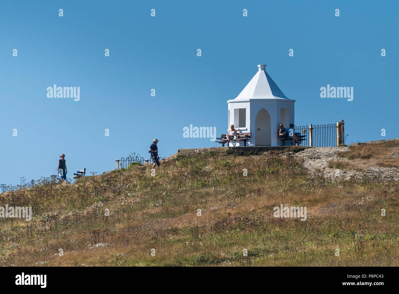 The small white lookout building on the top of Towam Head in Newquay in ...
