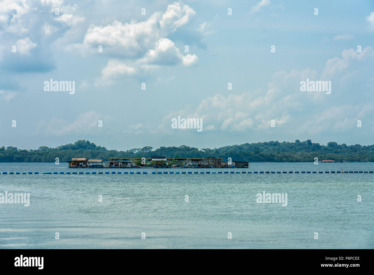 Singapore - July 8,2018: Pasir Ris Park . Fish farm in the water ...