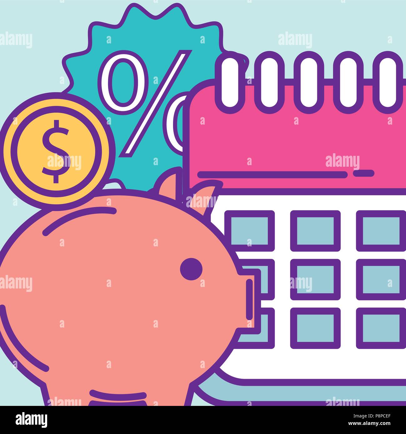 piggy bank calendar money discount buy online vector illustration Stock ...