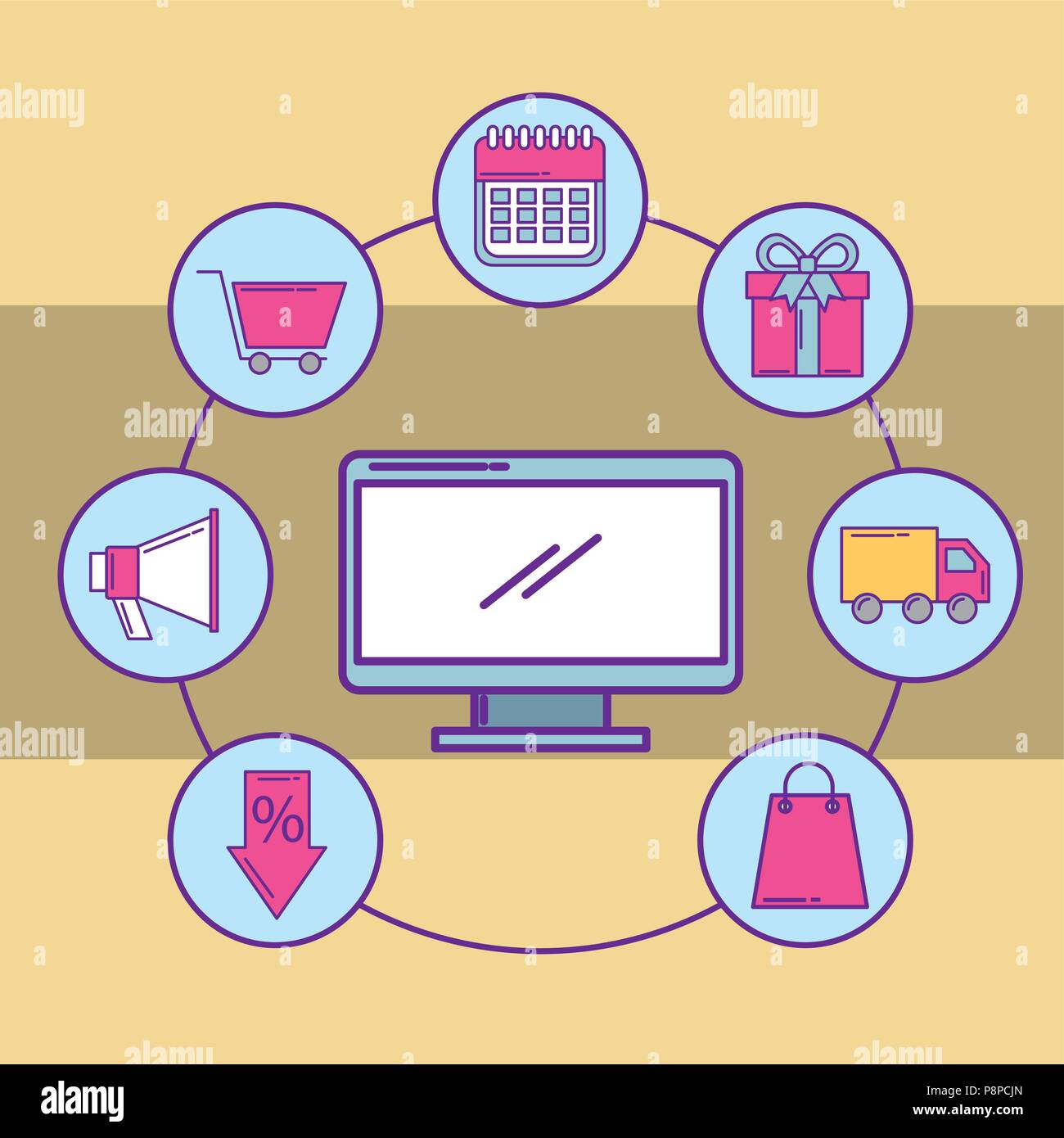 computer e-commerce gift truck delivery order buy online vector ...