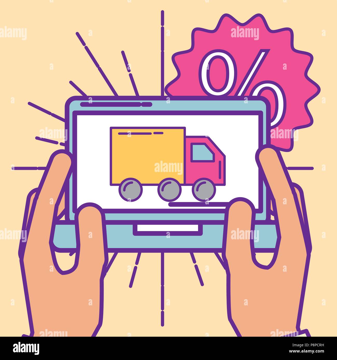 hands holding tablet order delivery transport buy online vector ...