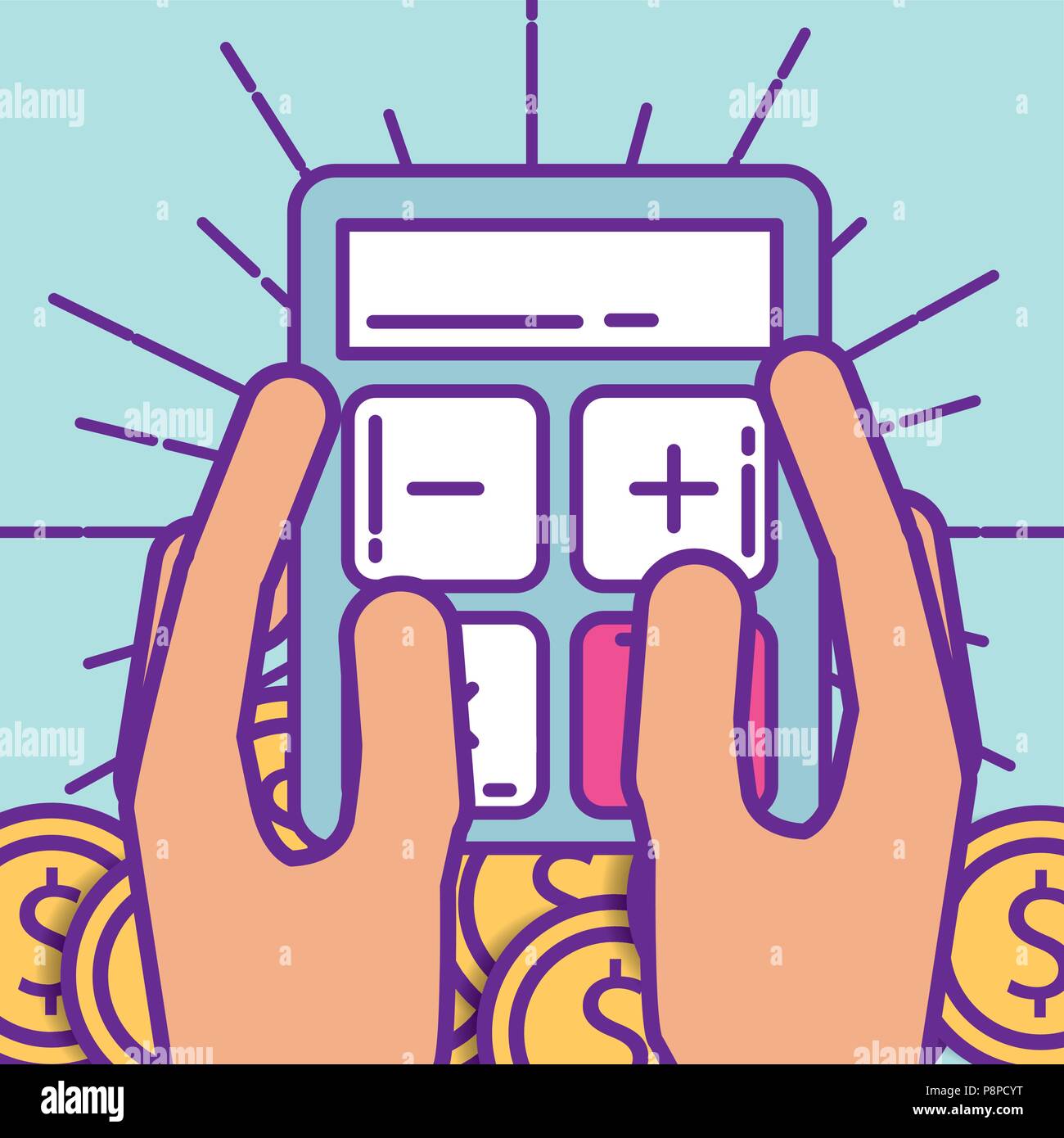 hands holding calculator finance coins commerce buy online vector ...