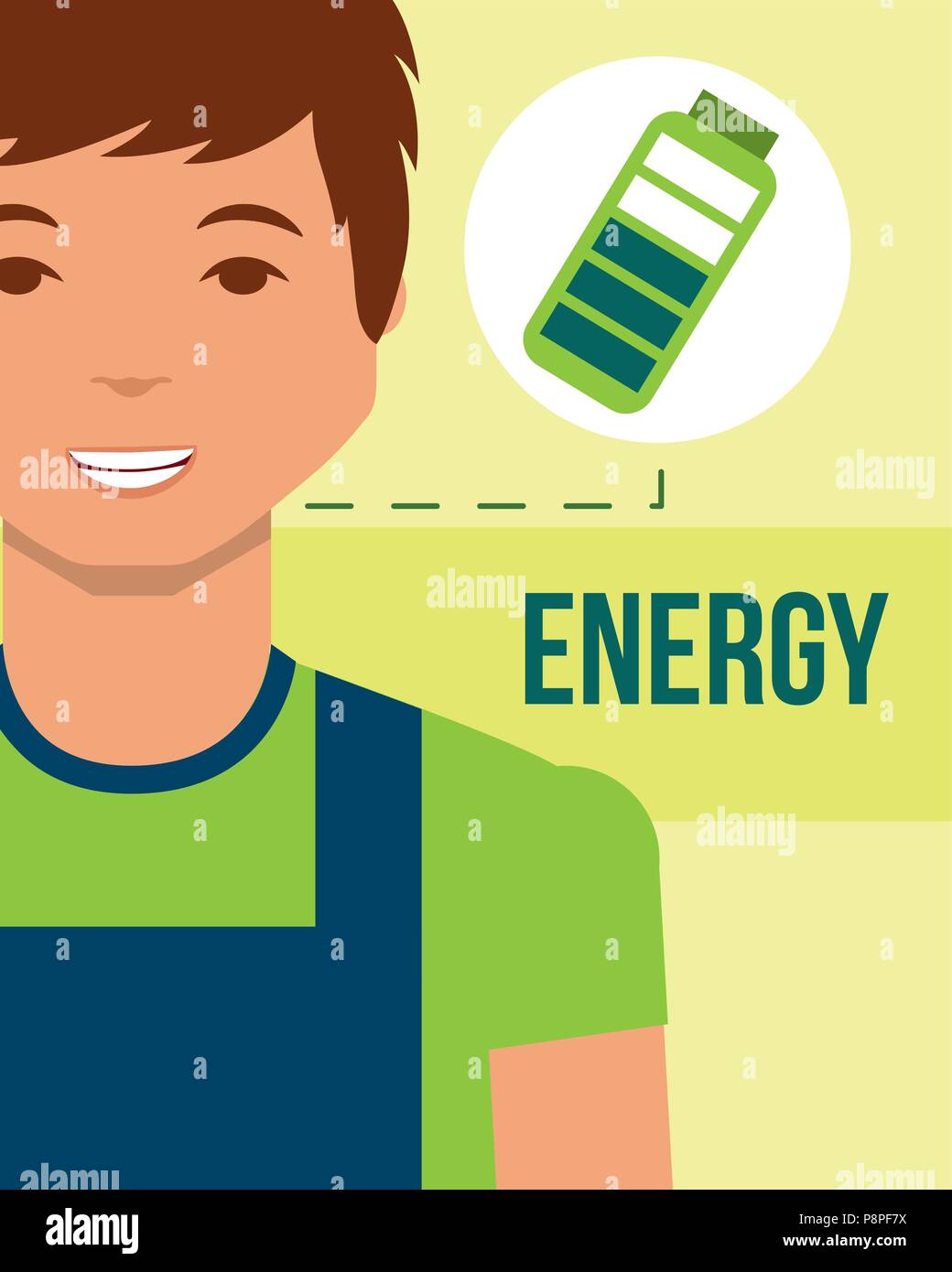 young man charged battery energy clean vector illustration Stock Vector ...