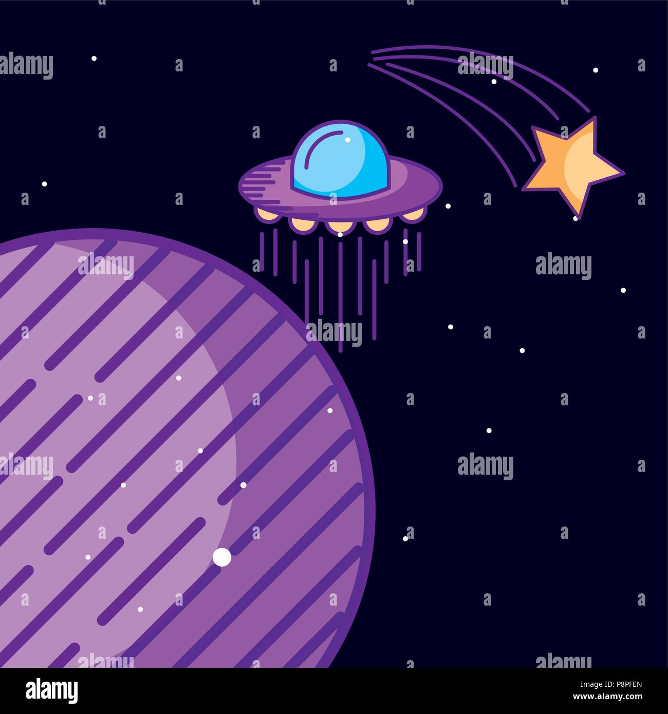 space galaxy card planet ufo shooting star falling down vector ...