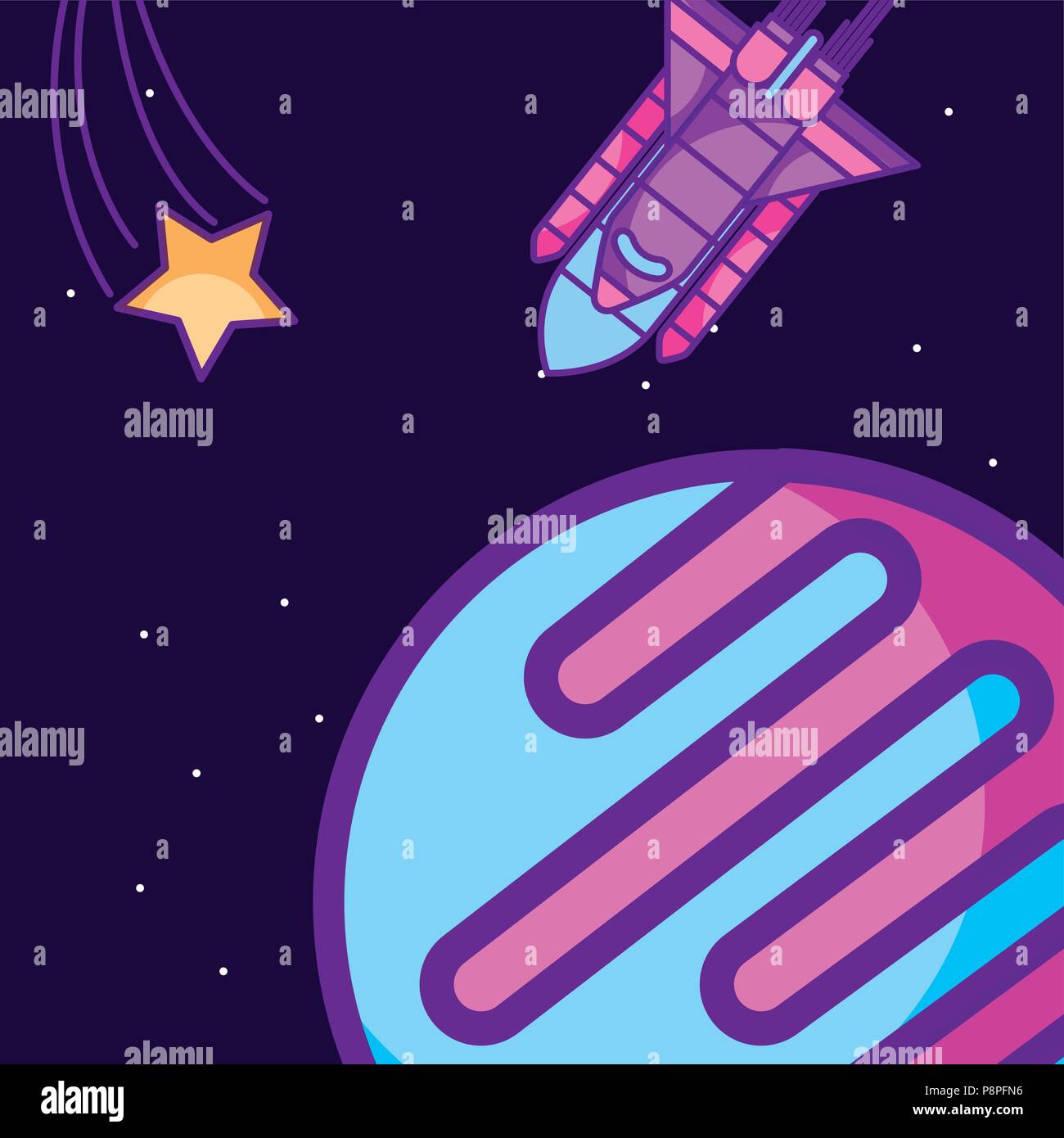 space galaxy card planet rocket falling down shooting star vector ...