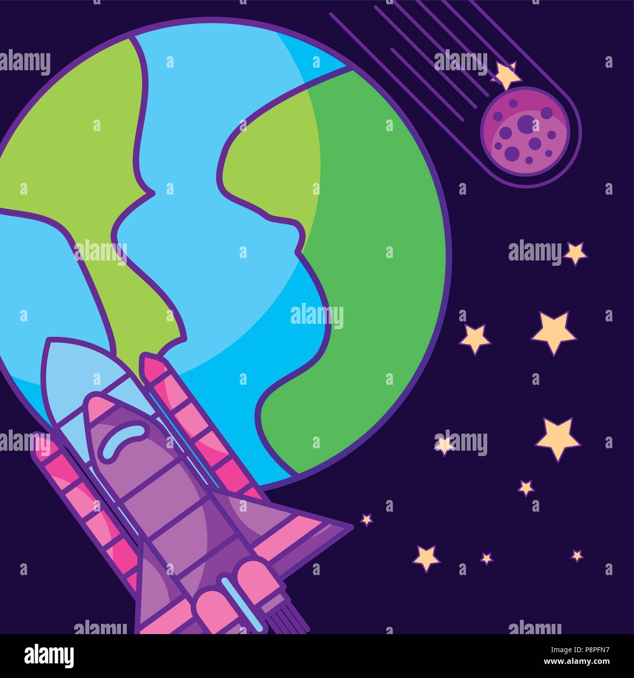 space galaxy card meteorite stars planet world rocket vector ...