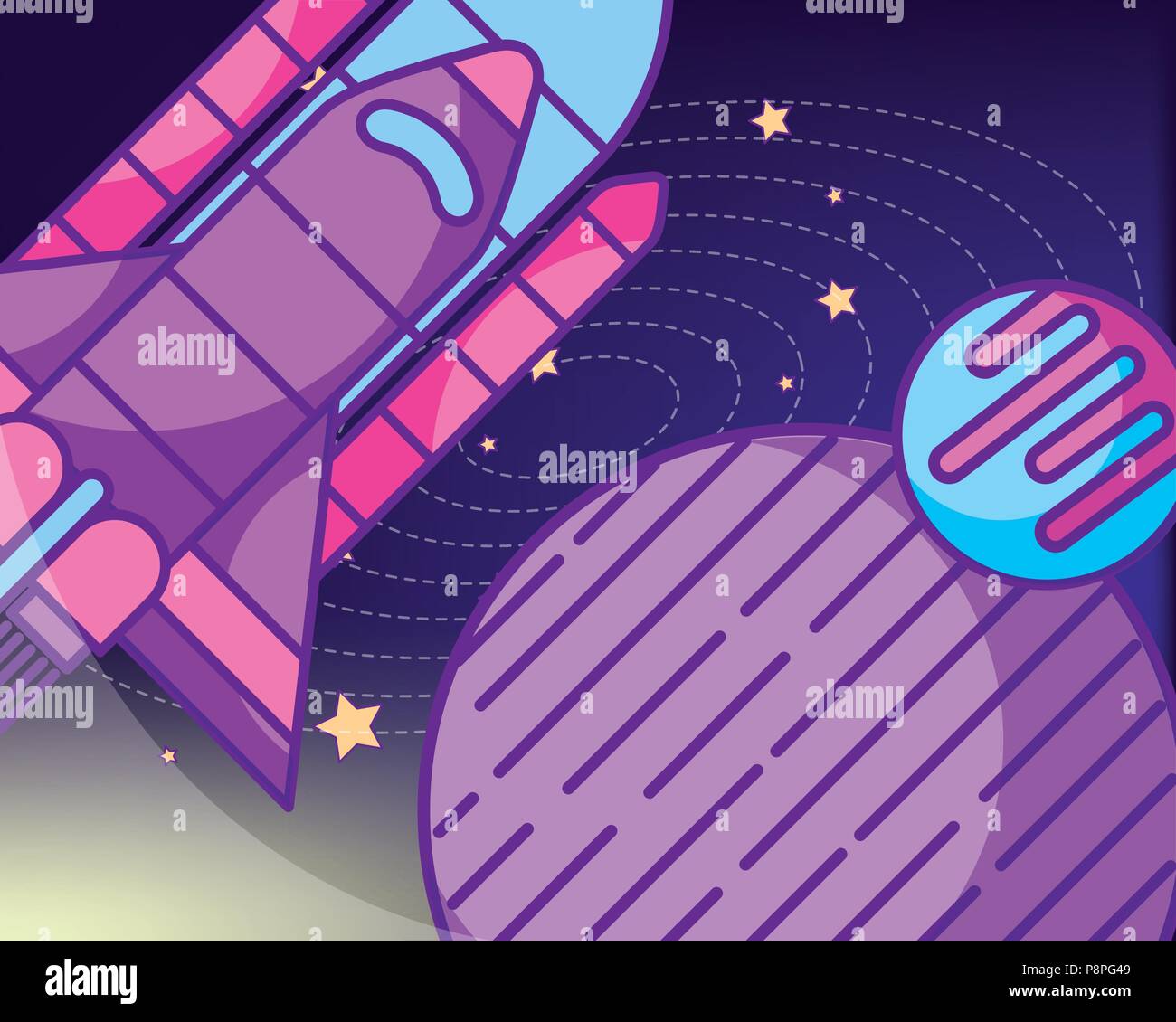space galaxy card planets rocket sparkly stars connection vector ...