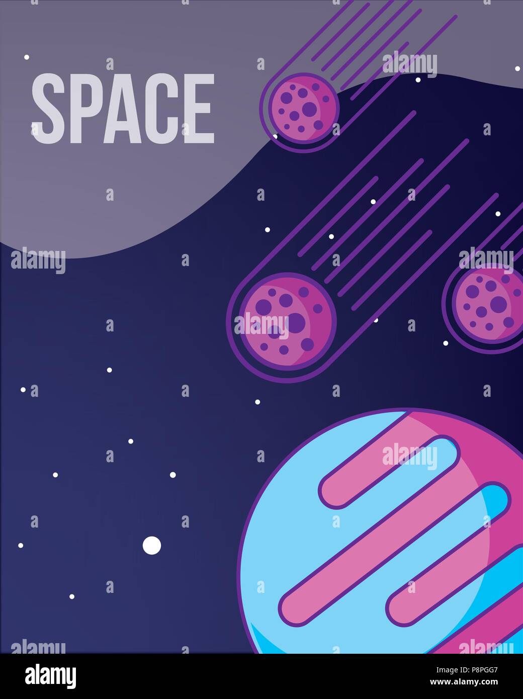 space galaxy cosmic card meteorites falling down planet stars vector ...