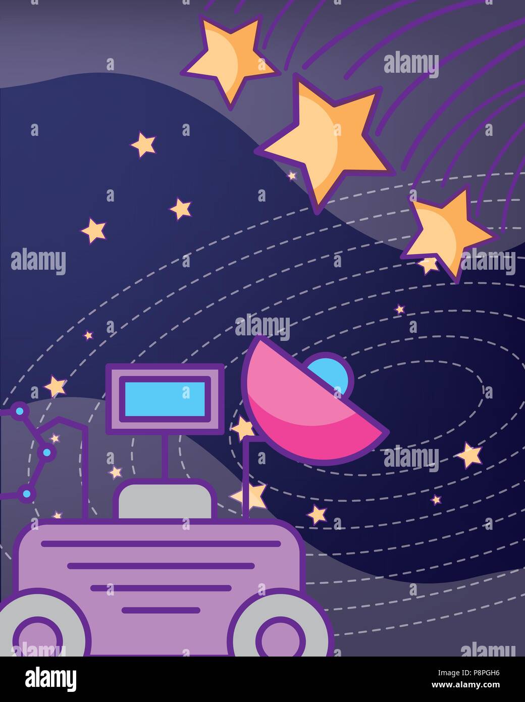 space galaxy cosmic card stars rover car antenna signal connection ...