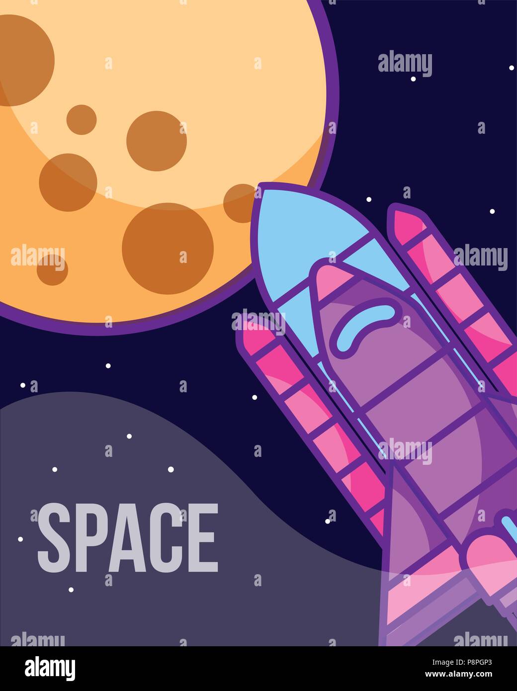 space galaxy cosmic card moon rocket explore travel science vector ...