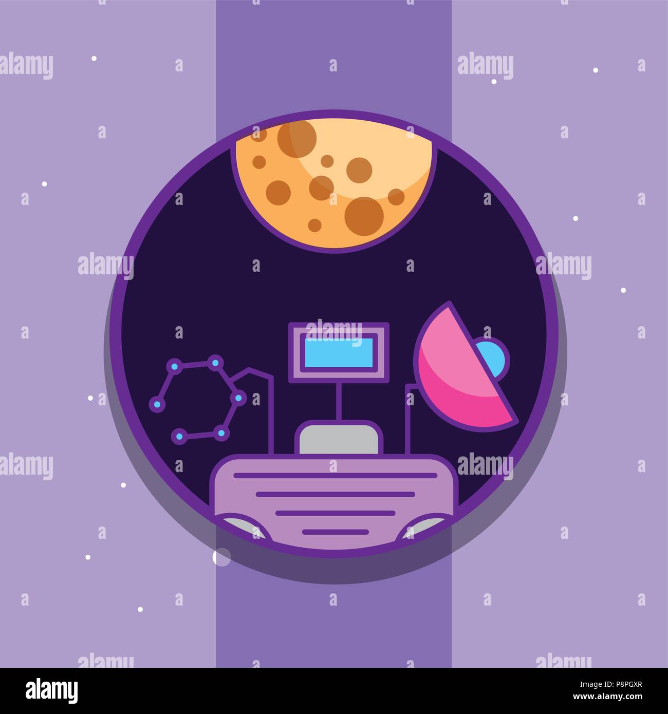 space galaxy cosmic card moon explore rover car signal antenna vector ...