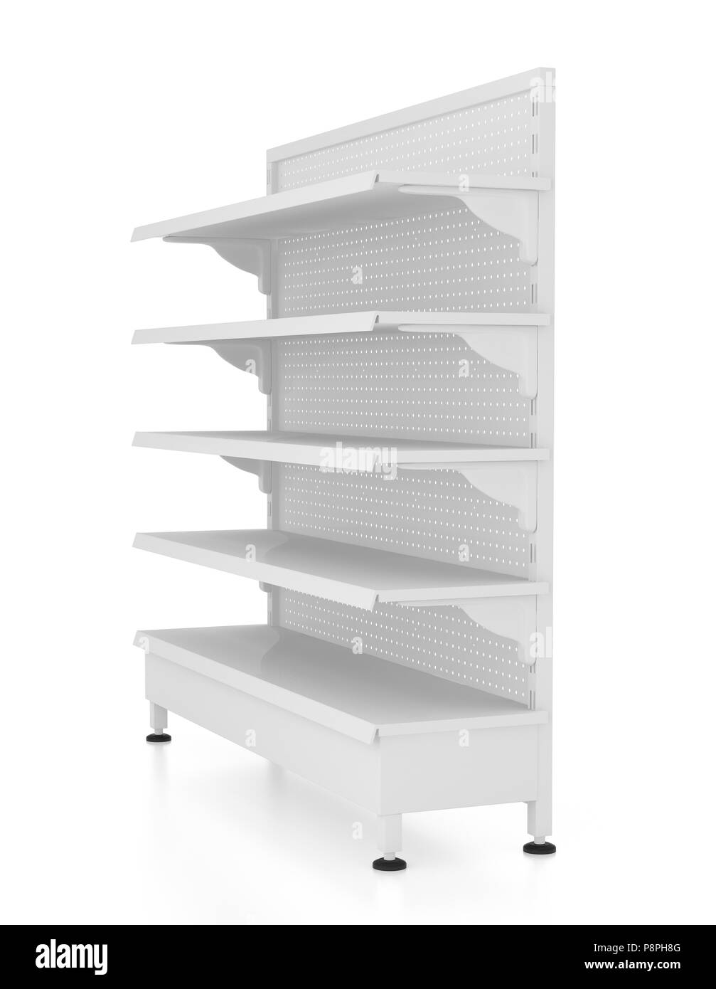 Empty supermarket shelves isolated on white background. Include ...