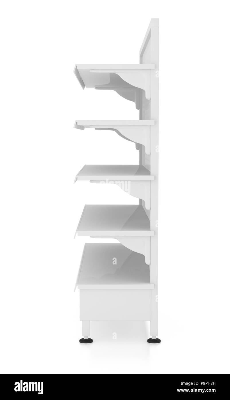 Empty supermarket shelves isolated on white background. Include ...