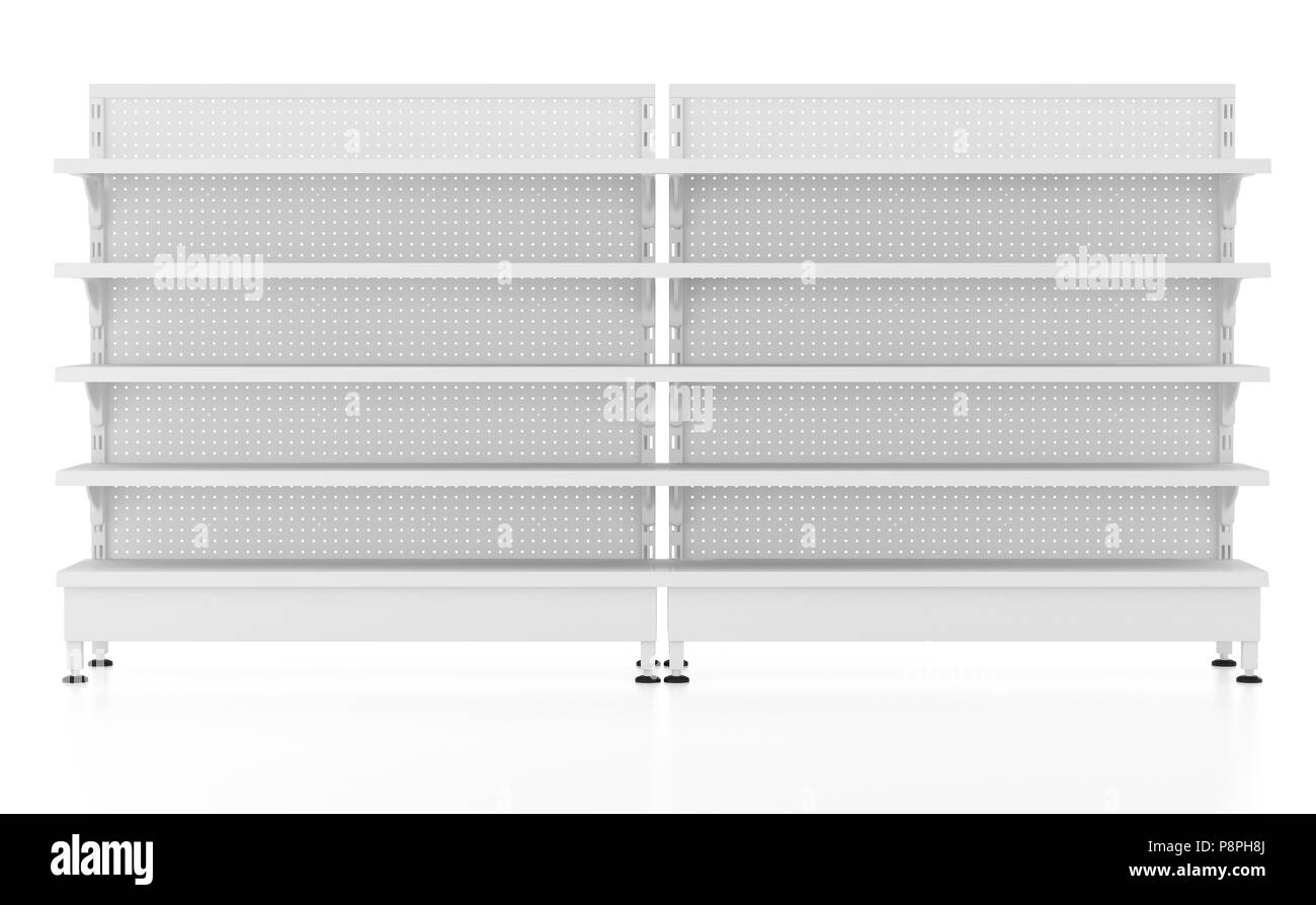 Empty supermarket shelves isolated on white background. Include ...