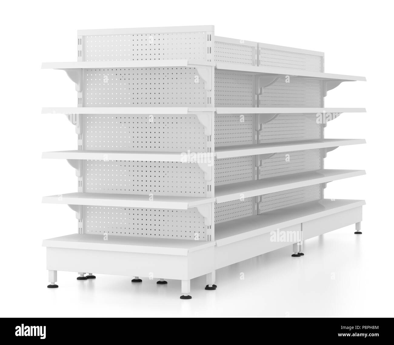 Set of empty supermarket shelves isolated on white background. Include ...