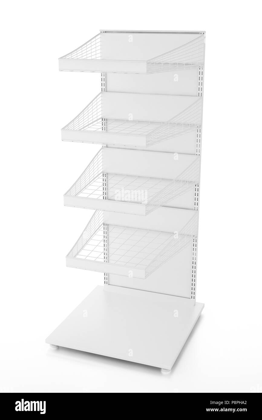 Empty display stand with wire shelves. Isolated on white background ...