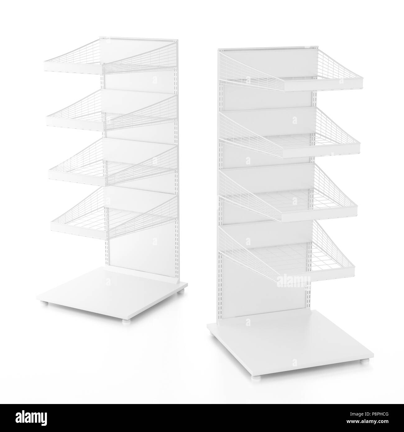 Empty display stand with wire shelves. Isolated on white background ...