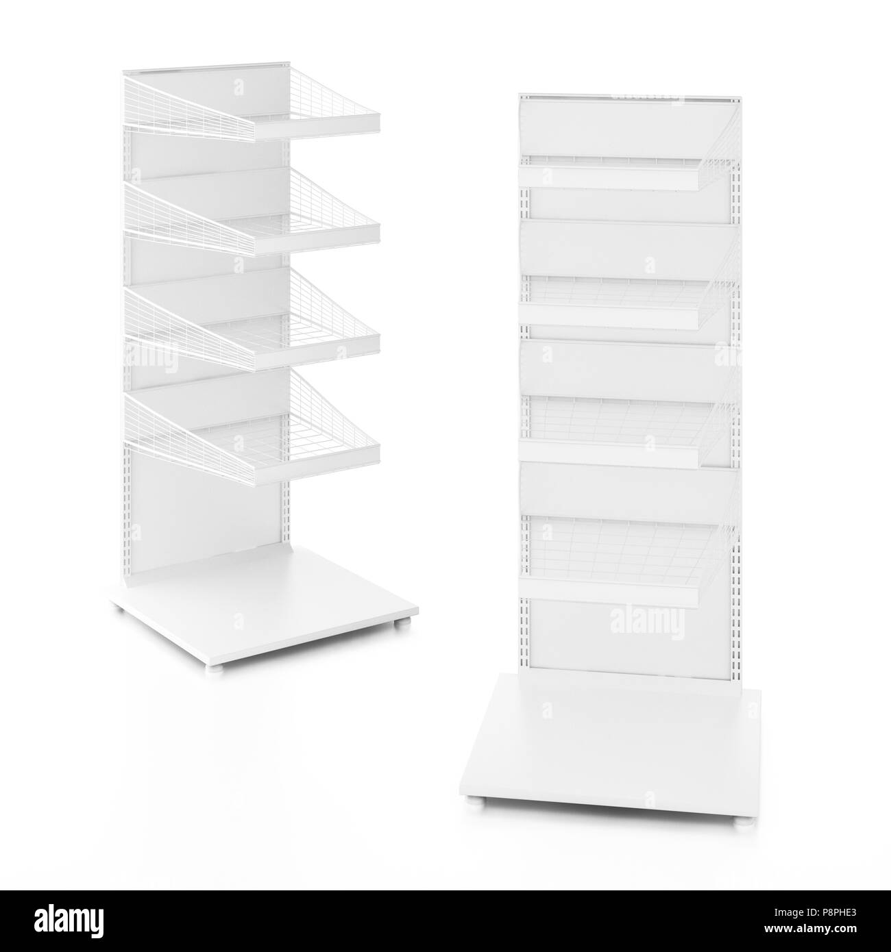 Empty display stand with wire shelves. Isolated on white background ...