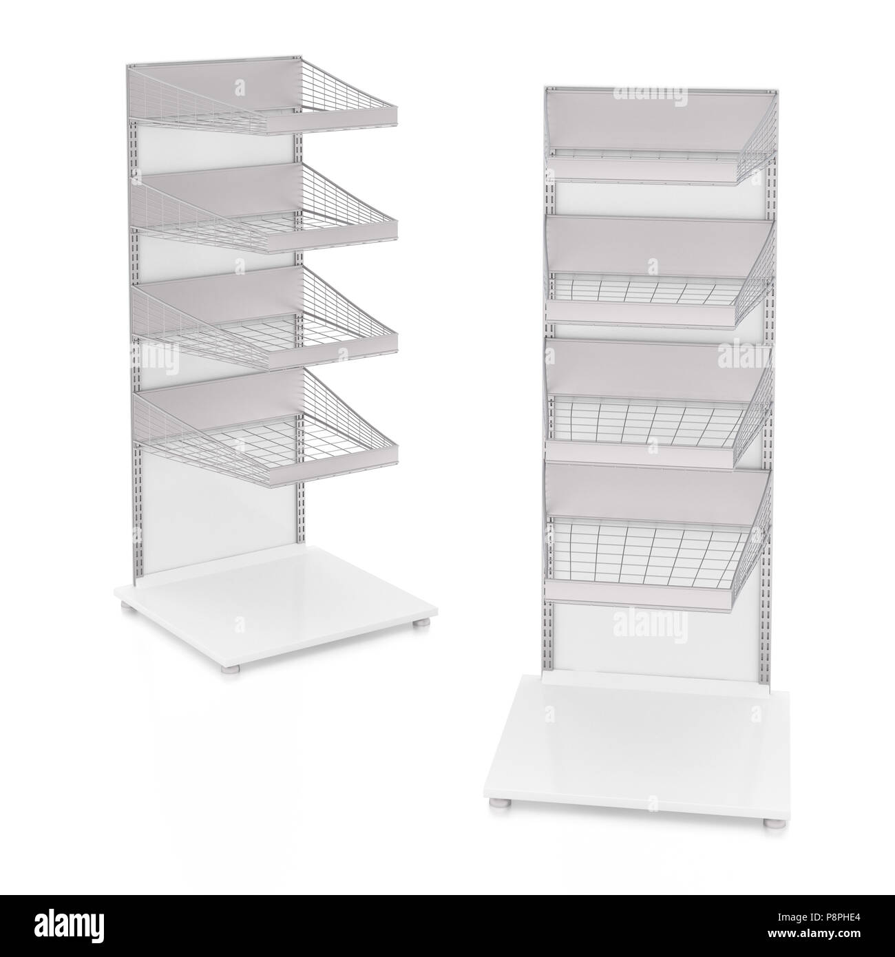 Empty display stand with wire shelves. Isolated on white background ...