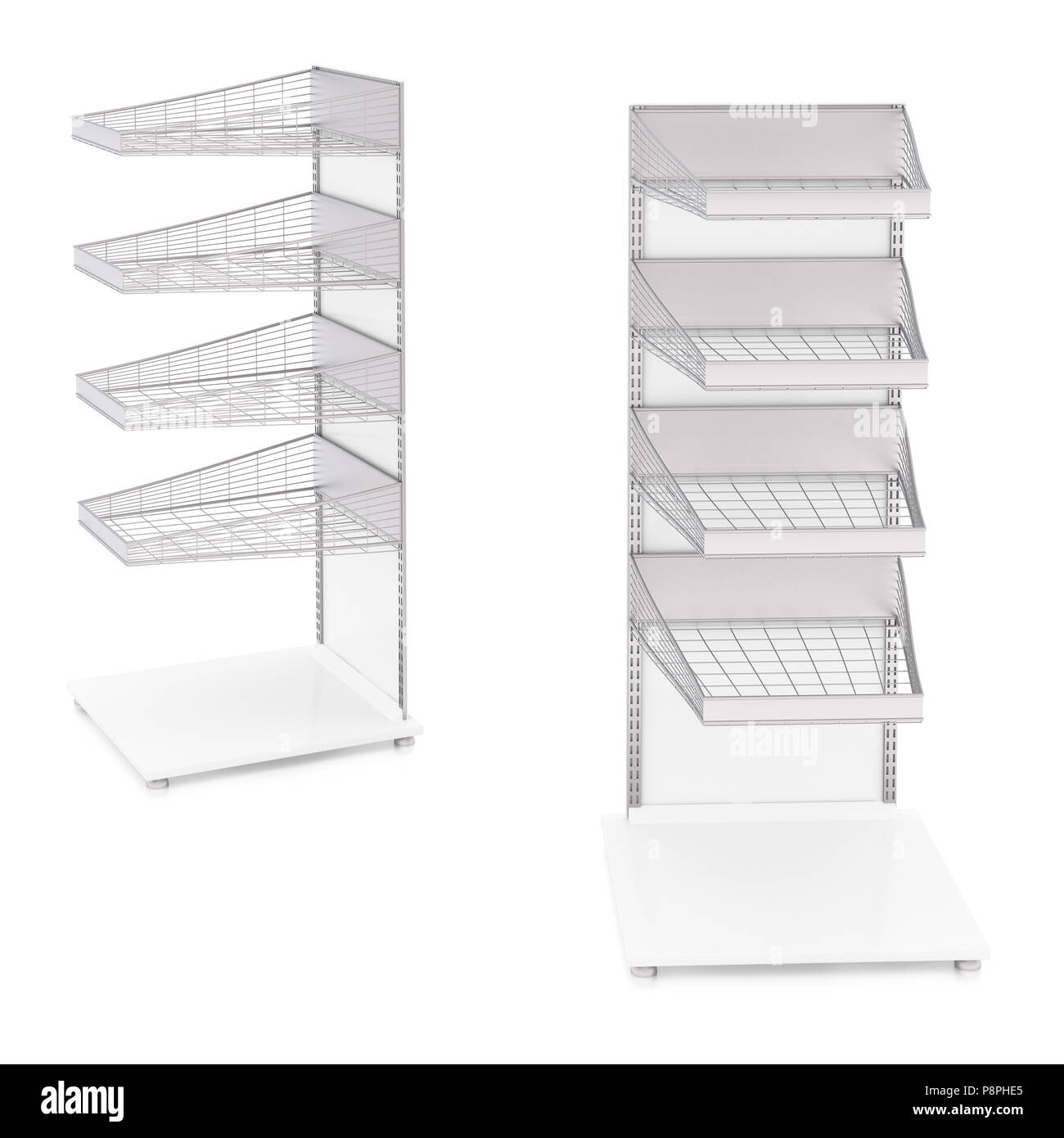 Empty display stand with wire shelves. Isolated on white background ...