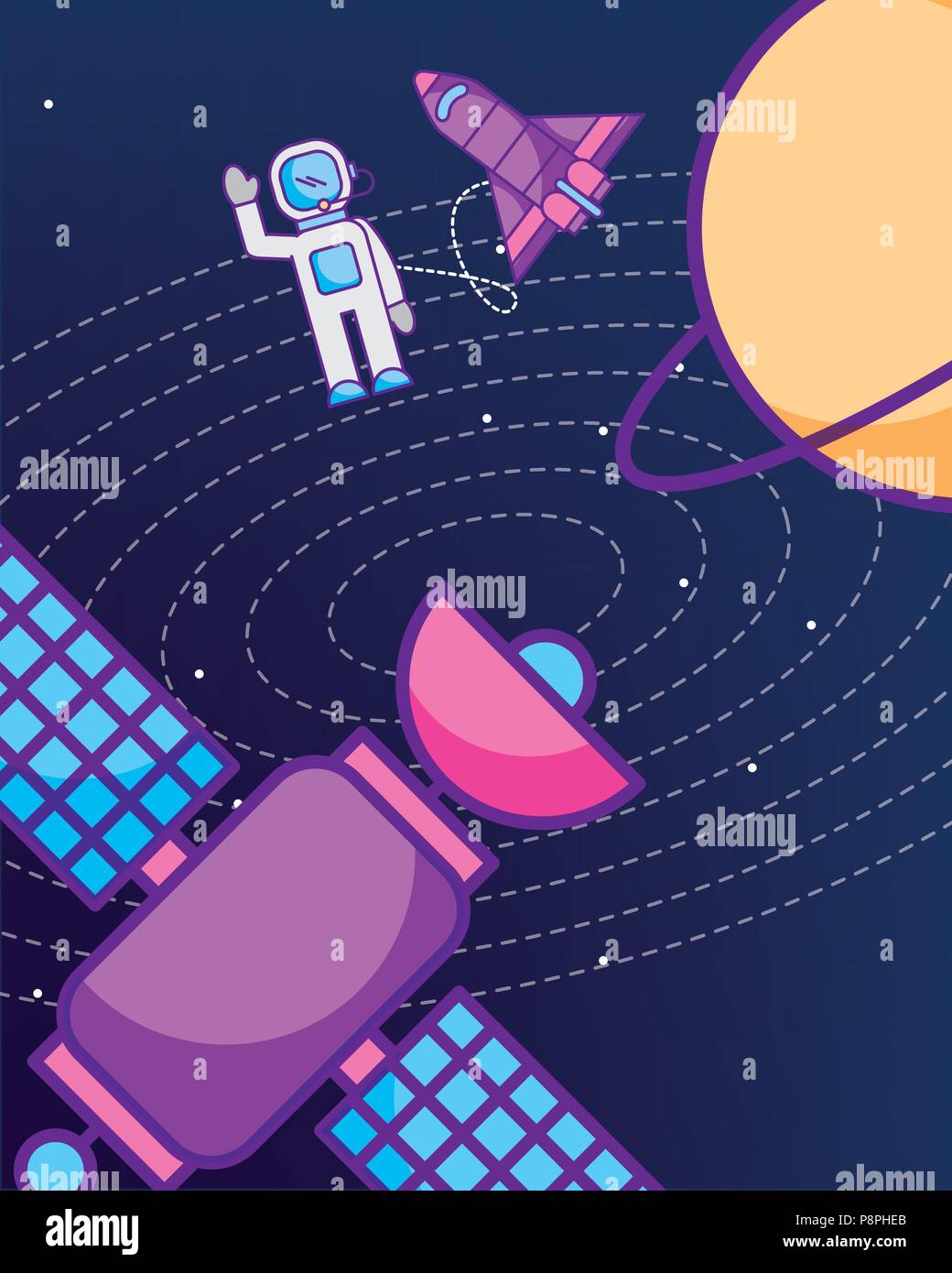space galaxy cosmic card astronaut connection rocket station satelite ...