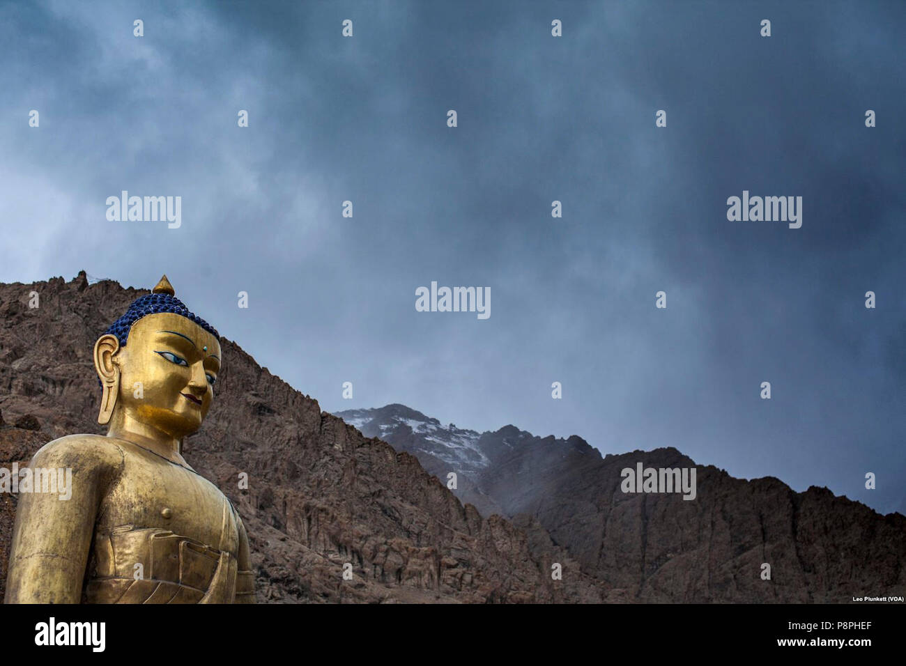 A Buddha statue overlooks Hemis Gompa, the largest monastery in Ladakh ...