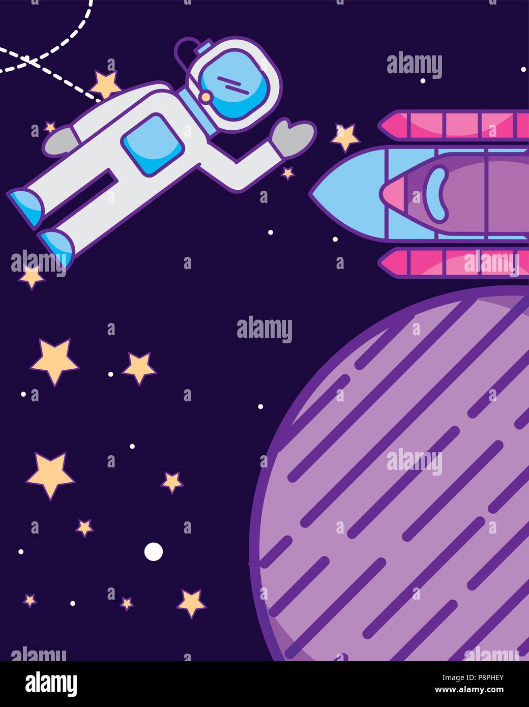 space galaxy cosmic card astronaut greeting explore planets rocket ...