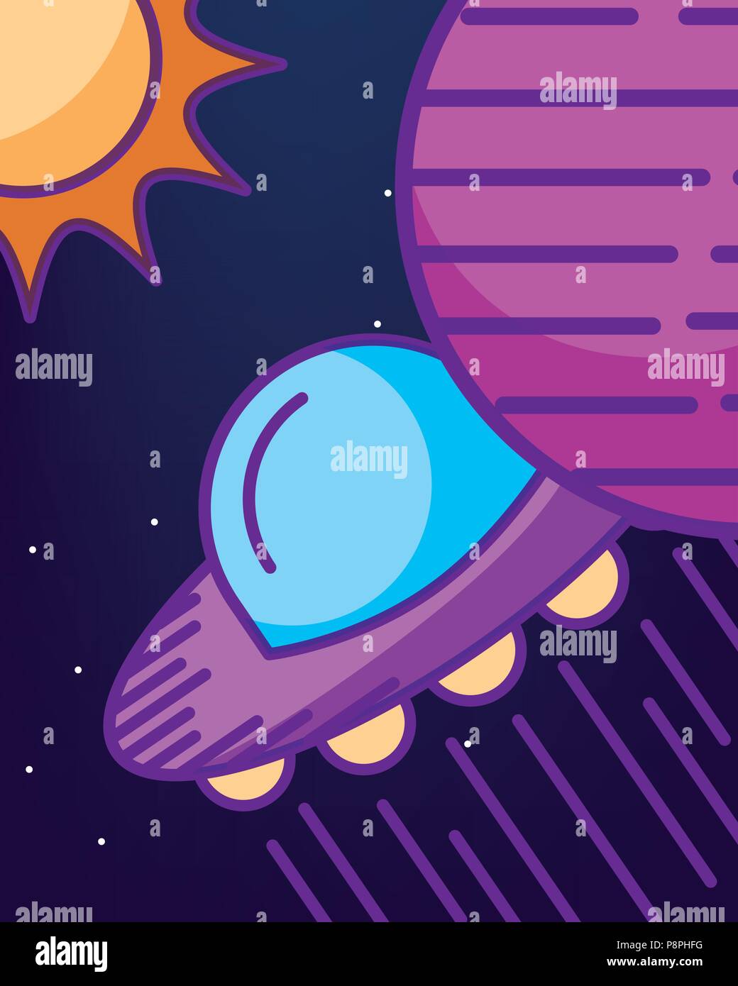 space galaxy cosmic card ufo planets sun vector illustration Stock ...