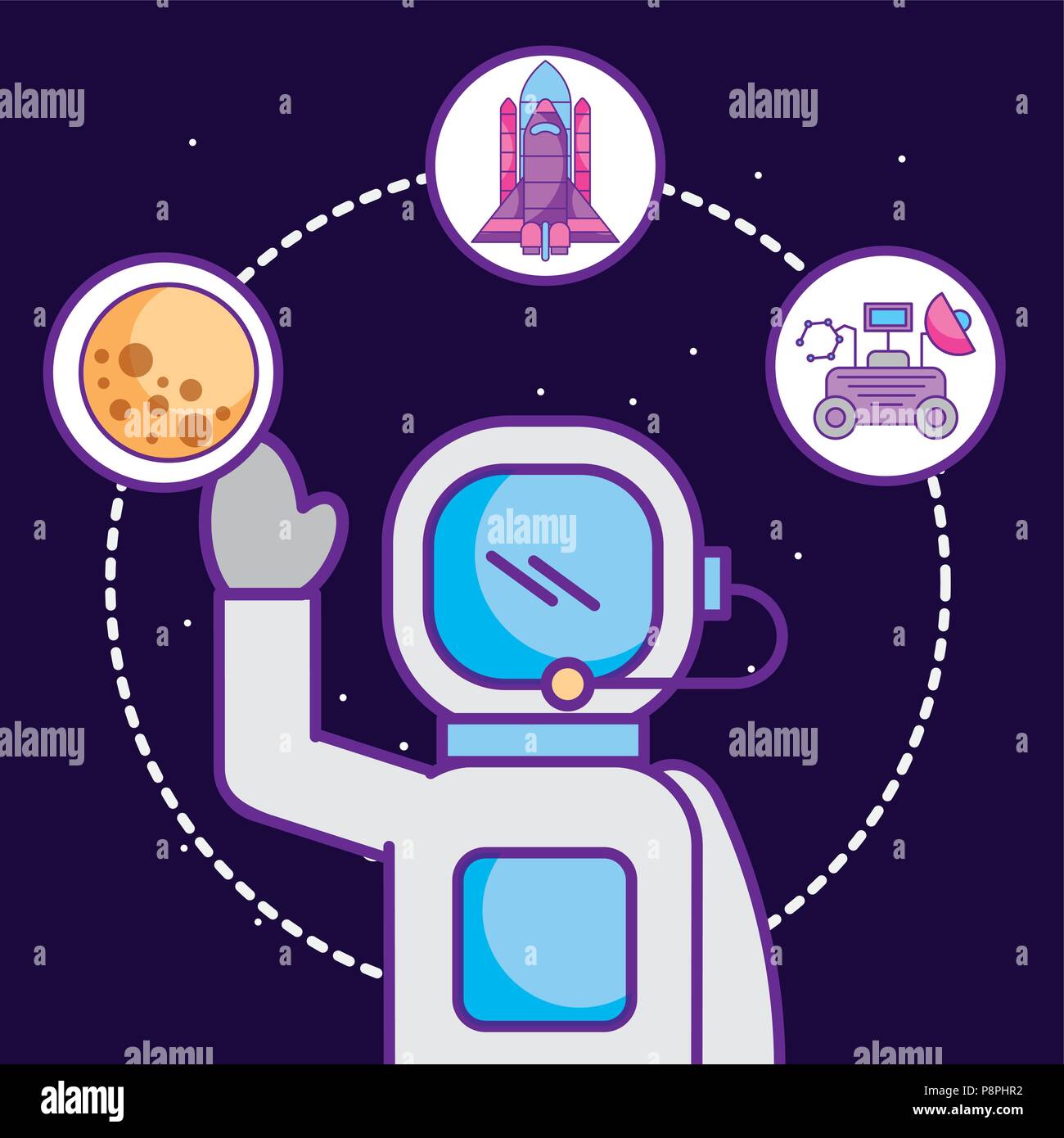 space galaxy cosmic card astronaut connection rocket rover car antenna ...