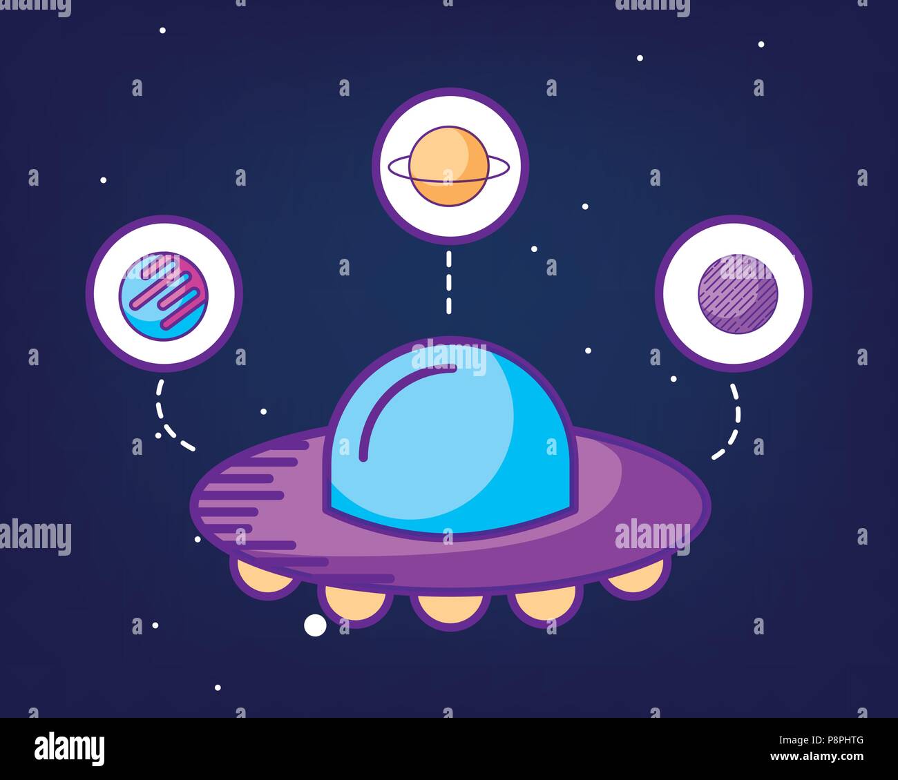 space galaxy cosmic card ufo sticker planets vector illustration Stock ...