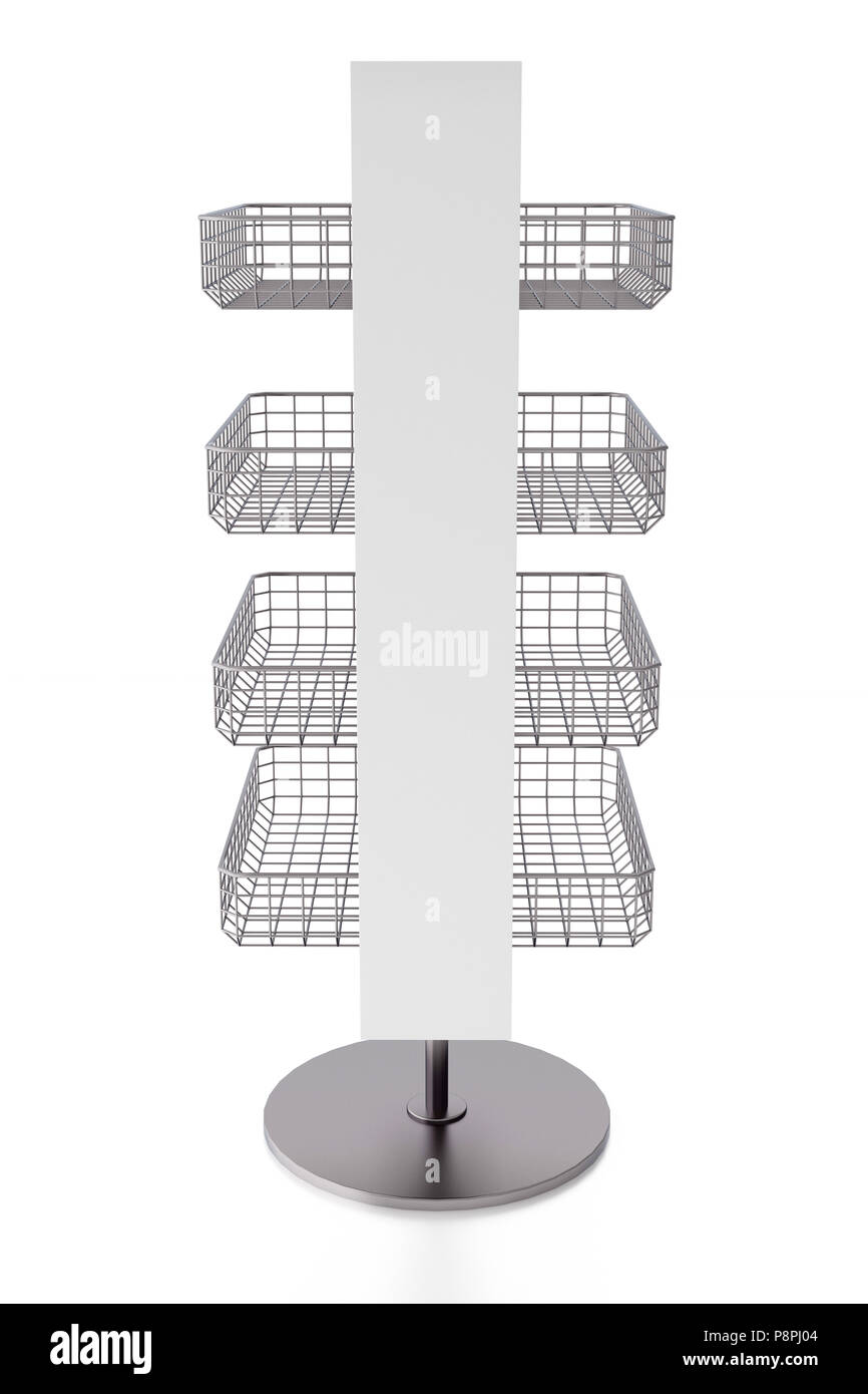 Empty display stand with wire shelves. Isolated on white background ...