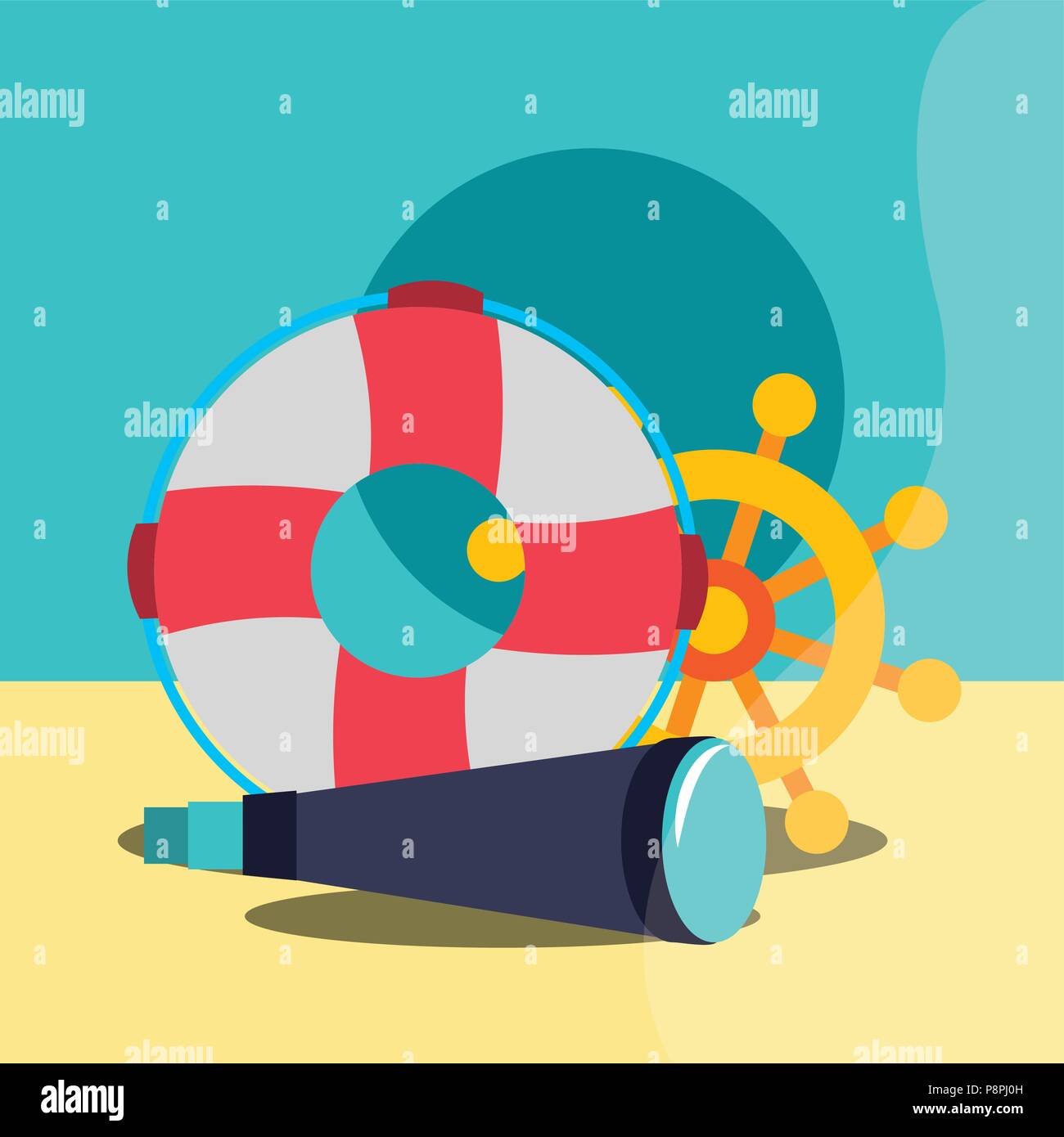 nautical maritime design float rescue helm with telescope sand vector ...