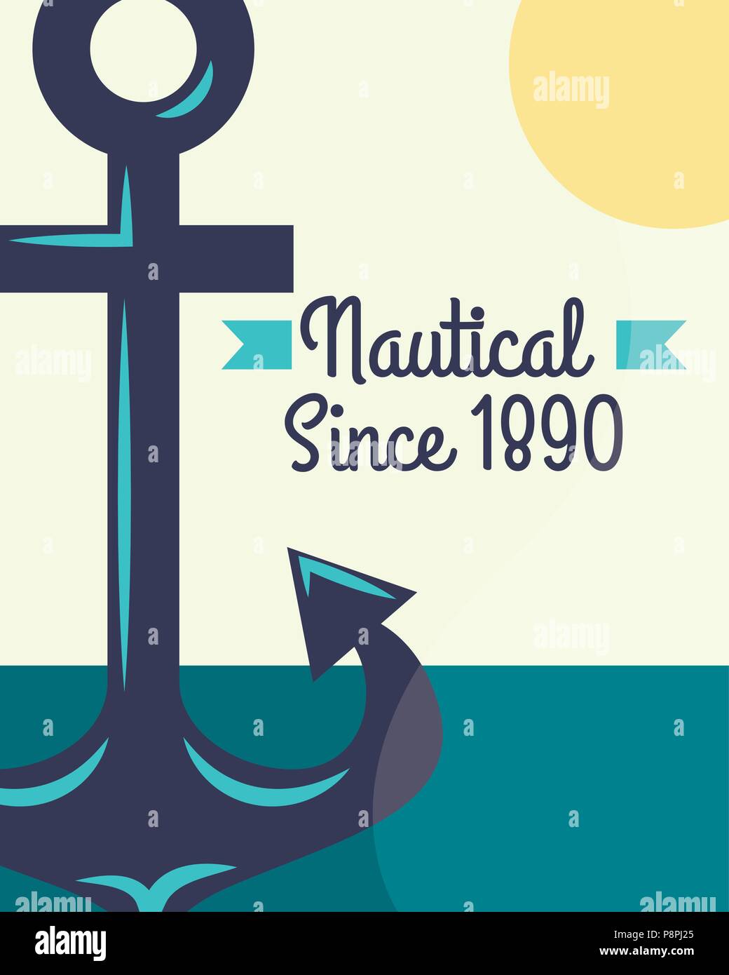 nautical maritime design sun ocean anchor sign vector illustration ...