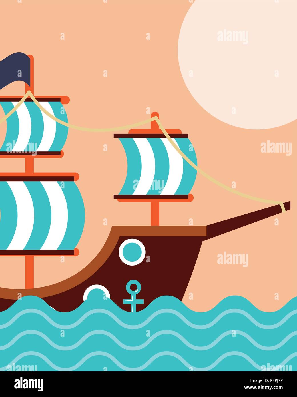 nautical maritime design ocean pirate ship mans vector illustration ...