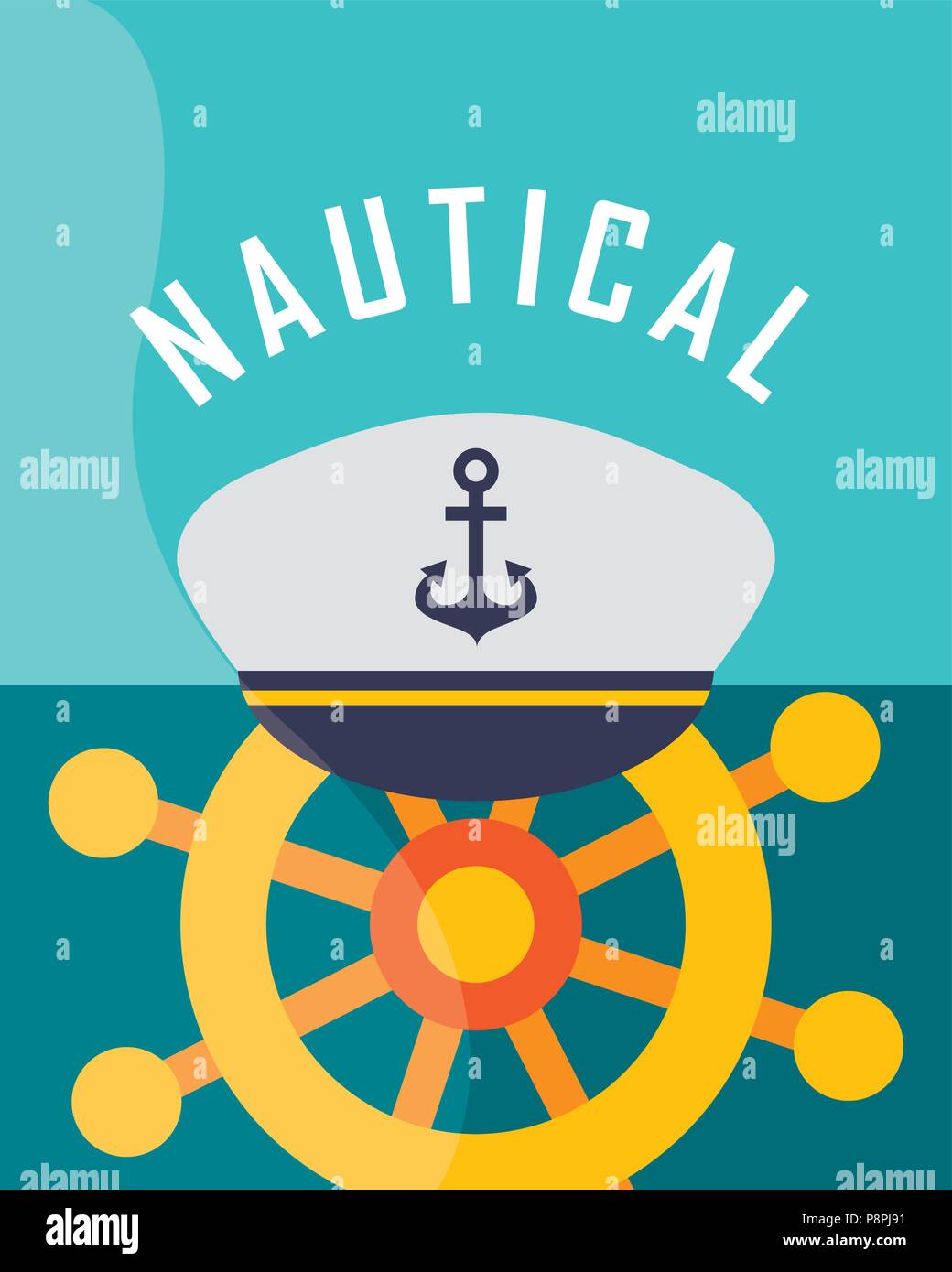 nautical maritime design helm with navy hat vector illustration Stock ...
