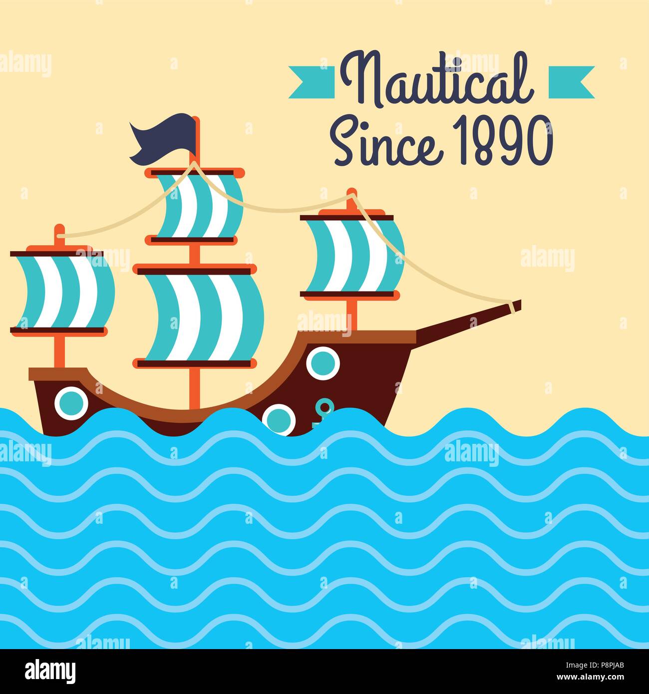 nautical maritime design pirate ship ocean sign vector illustration ...
