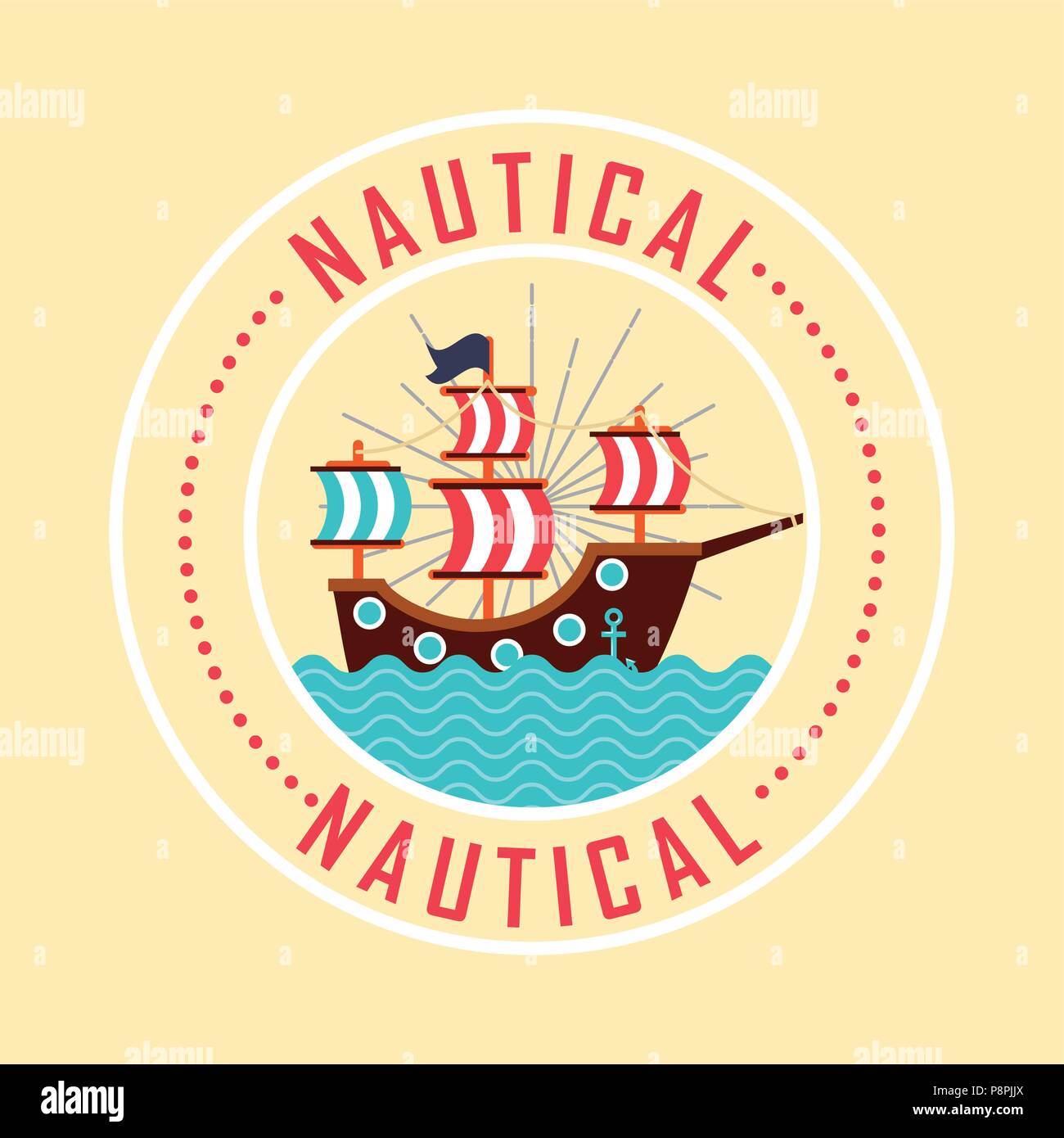 nautical maritime design sticker ocean pirate ship vector illustration ...