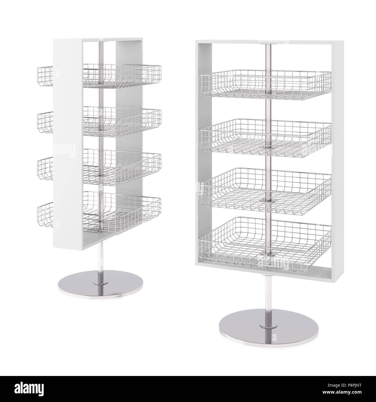 Empty display stand with wire shelves. Isolated on white background ...