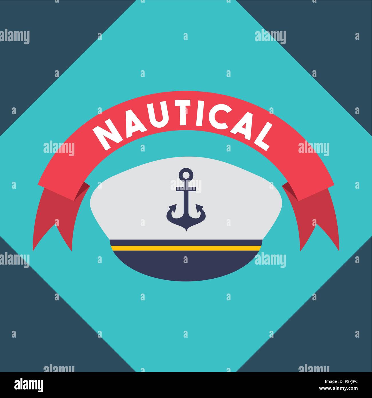 nautical maritime design red ribbon navy hat vector illustration Stock ...